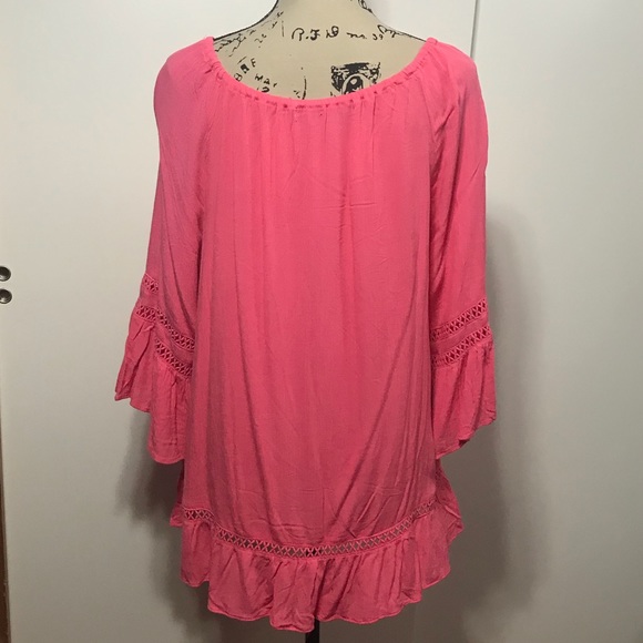 Hannah | Tops | Hannah Salmon Pink Bell Sleeve Peasant Top Xl | Poshmark